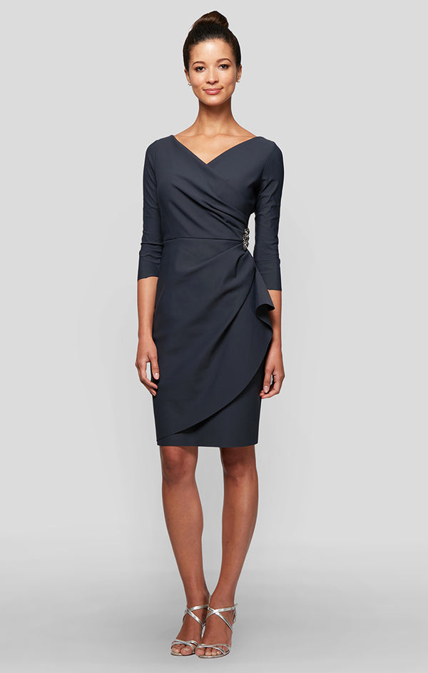 Petite - Diana Cascade Ruffle Sheath Contour Dress