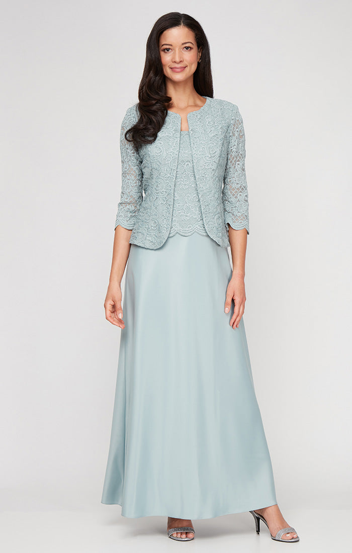 Glitter Lace & Satin Jacket Dress with Open Jacket