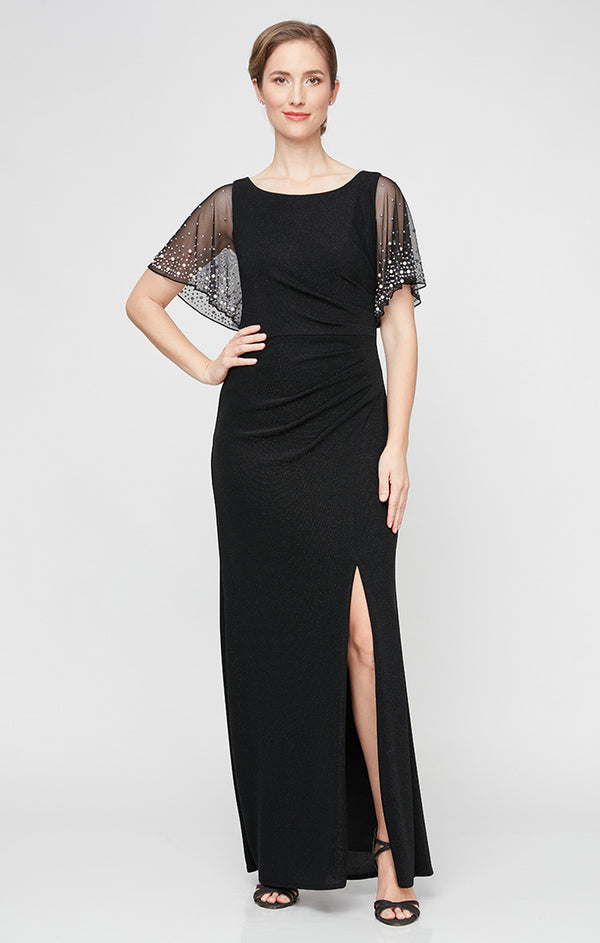 Harper Flutter Sleeve Metallic Knit Dress