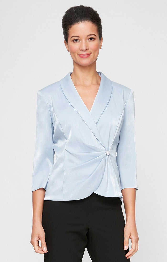 Regular - 3/4 Sleeve Side Closure Blouse with Collar and Decorative Cl