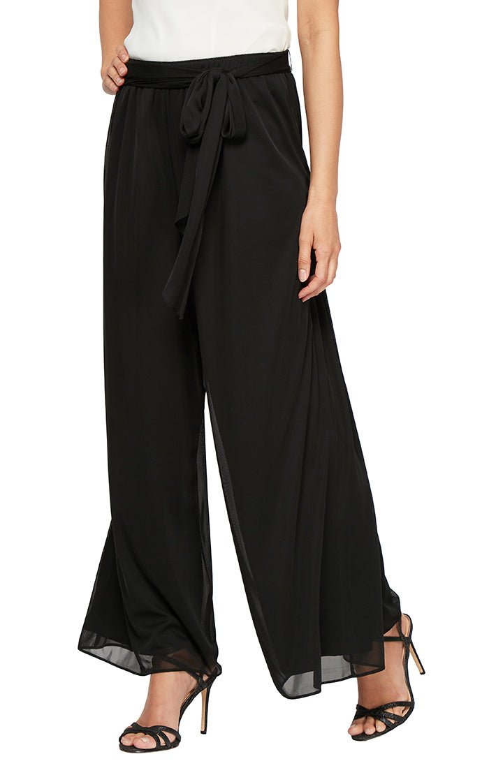 Plus-Petite Wide Leg Mesh Pant with Tie Belt